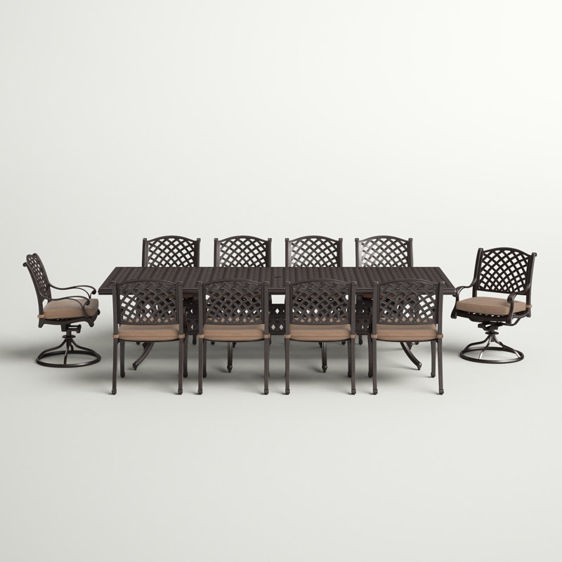 Three Posts™ Frazee 11-Piece Patio Dining Set with Cushions and 46 x 120'' Rectangular Dining ...